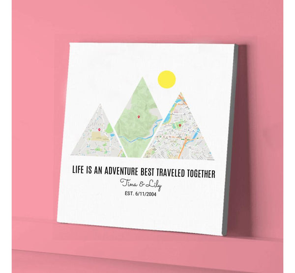 Mountain Wall Art Canvas, Adventure Map Gift, Anniversary Gift For ...